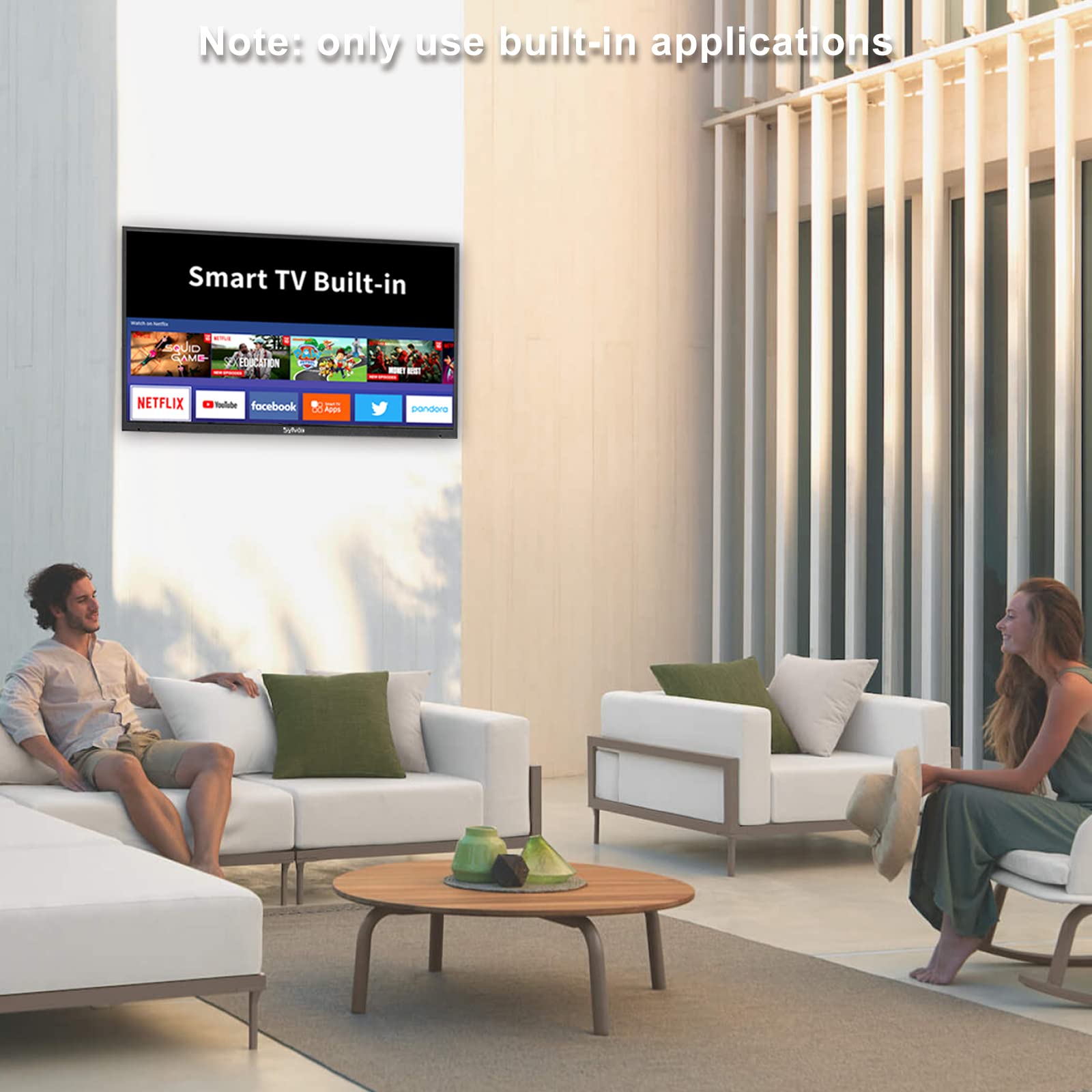 SYLVOX 43 inch Outdoor TV with TV Mount, 2000 nits Full Sun Outdoor TV, High Brightness, IP55 Waterproof, Built-in Apps, Support Bluetooth & 2.4G WiFi (Pool Series)