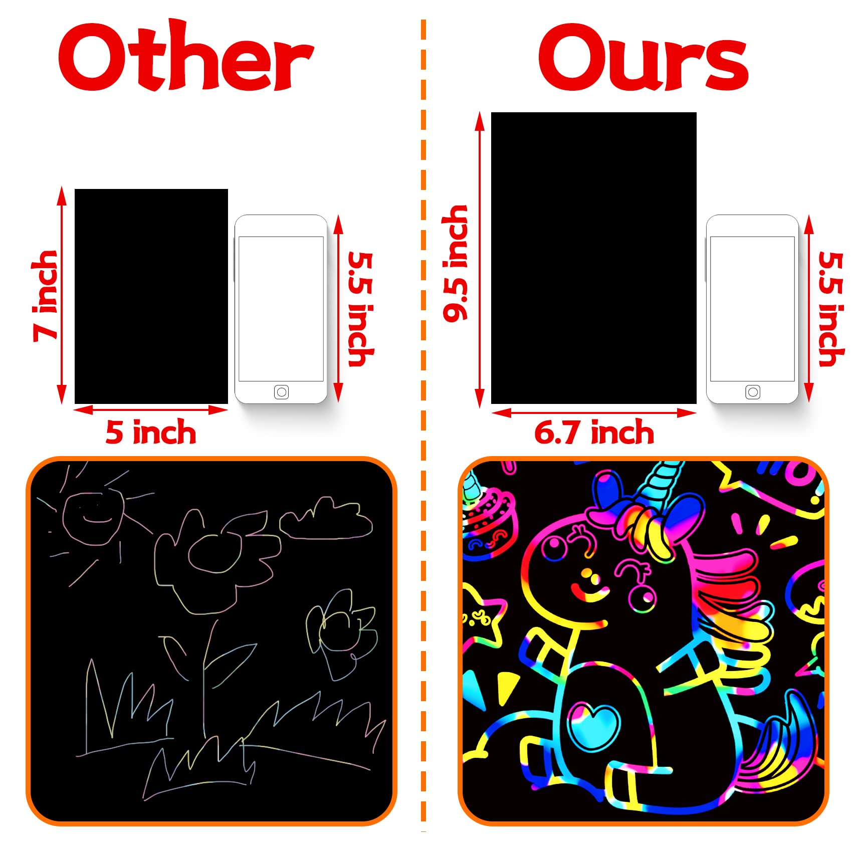 RFM4S Rainbow Scratch Paper, for Kids, 65 Pcs 9.5 x 6.7 Large Sparkle Thick Black Rainbow Scratch Art Paper for Kids:Scratch Arts & Crafts for Kids Activity Birthday Party