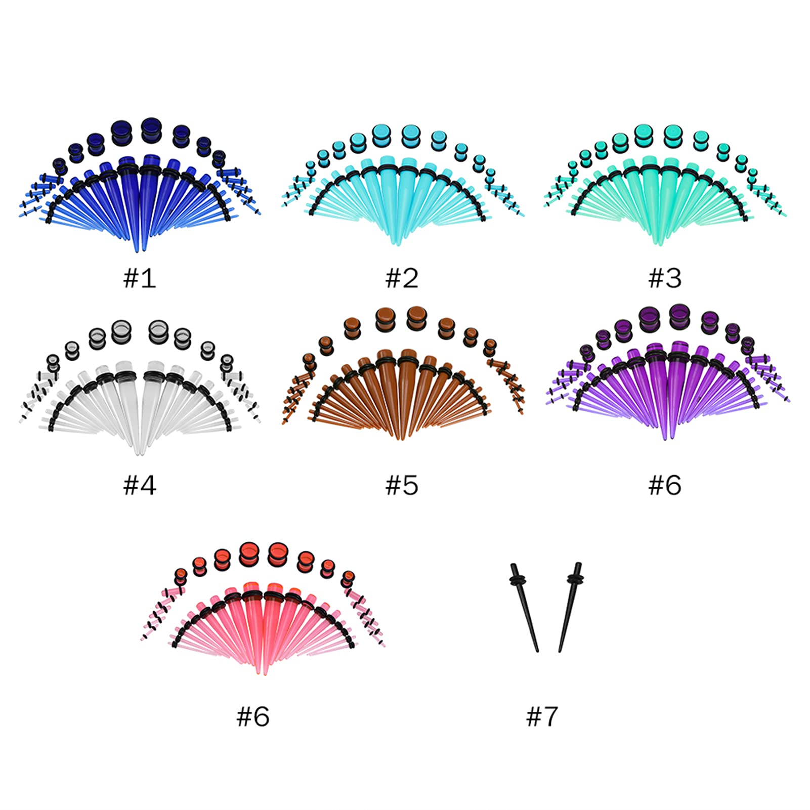 POCREATION Ear Gauges Stretching Kit, 8 Types Fashionable Acrylic Stretcher Ear Plug Taper Expander O-Ring Stretching Kit Body Piercing Jewelry(Transparent pink)