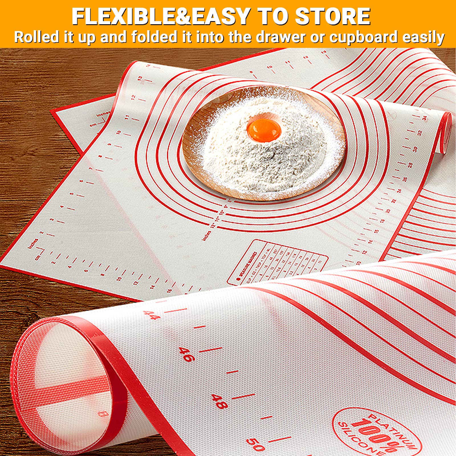 Silicone Baking Mat, Qidoe (16"x 24") Extra Thick Non Stick Baking Mat with Measurement Fondant Mat/Dough Rolling Mat/Counter Mat/Pizza Mat/Oven Liner/Pie Crust Mat Large Non Slip Cooking Pastry Mat