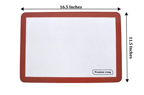 Silicone Baking mat, Half Sheet, 16.5" L x 11.5" W x 0.75 MM Thick, Reusable Baking Sheet Liner, Thick, Non-Stick, Easy Clean, Professional Grade, for Cookie, Pastry (3, Red)