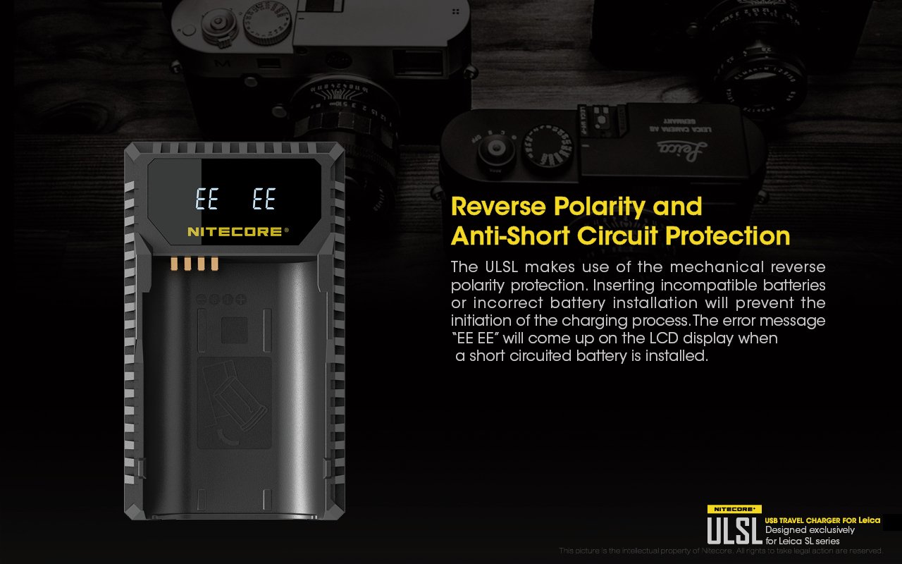 Nitecore ULSL USB Travel Charger for Leica BP-SCL4 Batteries - Compatible with Leica SL Typ 601 Series Camera, Sticker