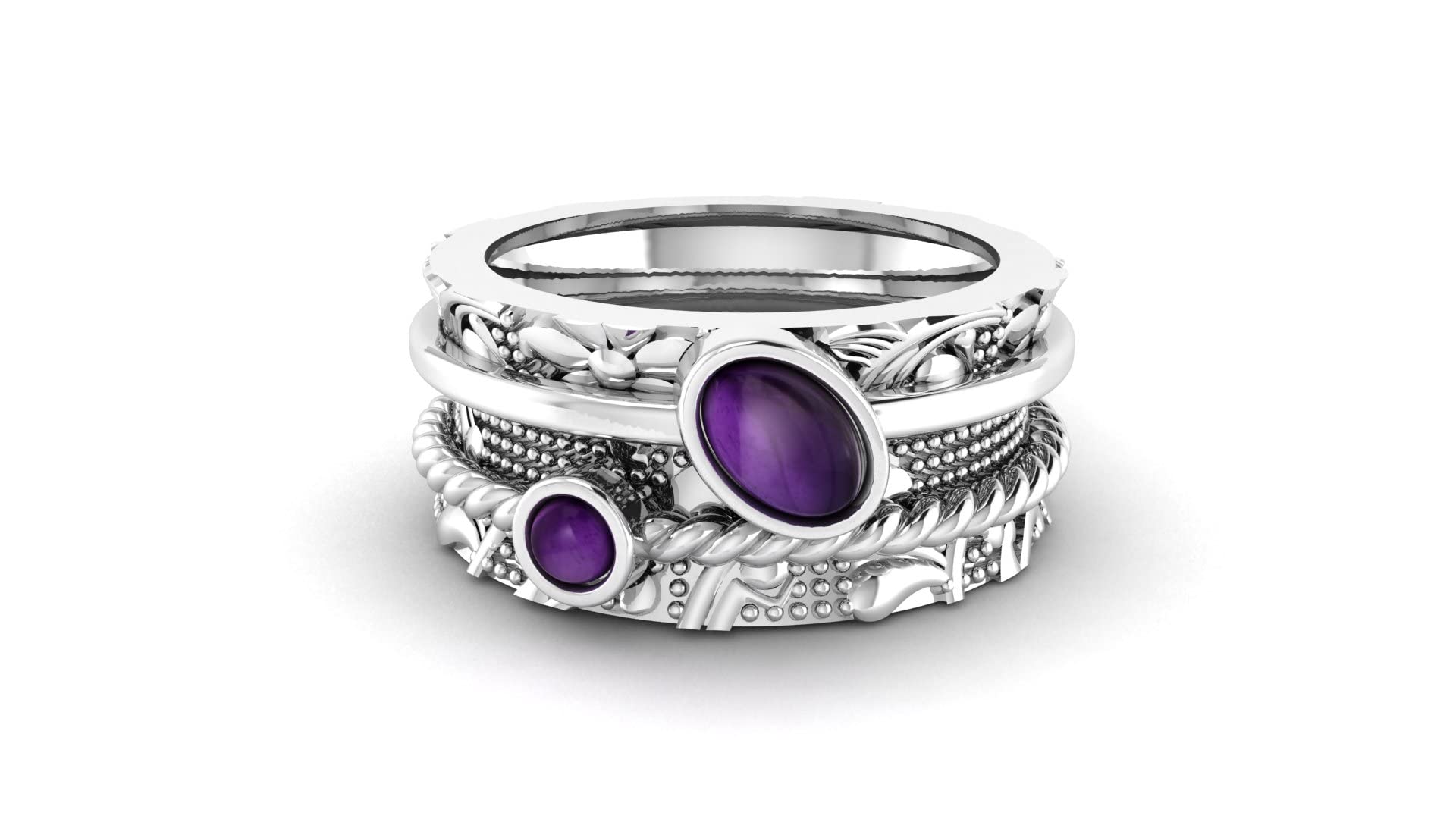 NYZA JEWELS Spinner Ring with Amethyst 925 Sterling Silver | Fidget Band Meditation Ring Beautiful Texture | For Men & Women Anxiety Stress Relieving (White, 11)