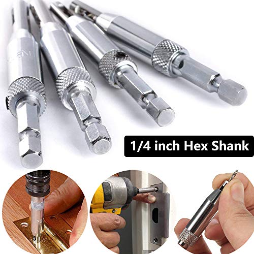 Saiper 4pcs HSS Door Self Centering Hinge Hole Opening Drill Bit Set, 1/4" Hex Shank Doors Cabinet Hinge Drill Bits Tool Set (5/64", 7/64", 9/64", 11/64")