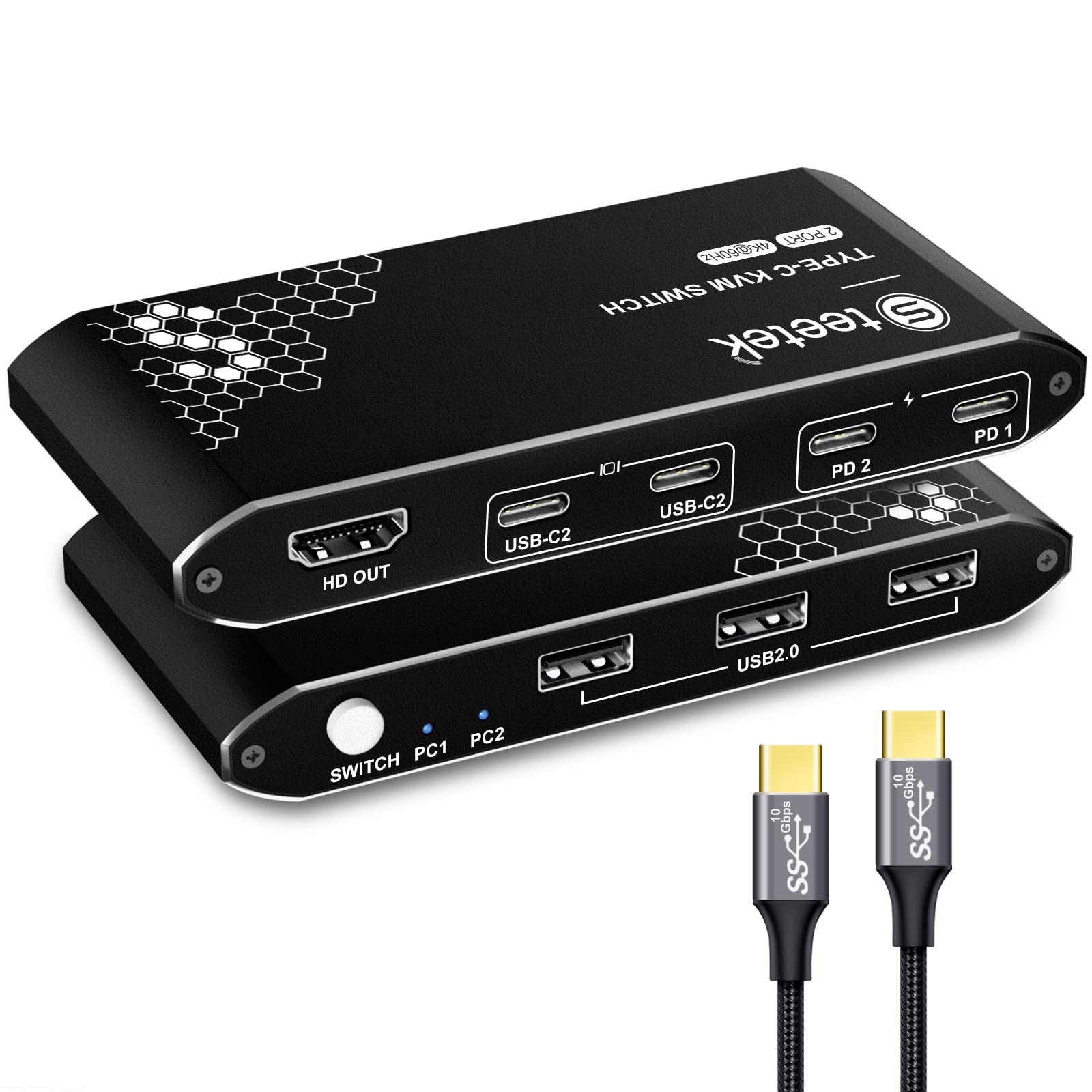 Steetek USB-C KVM Switch 2 PCs Share 1 Monitor,