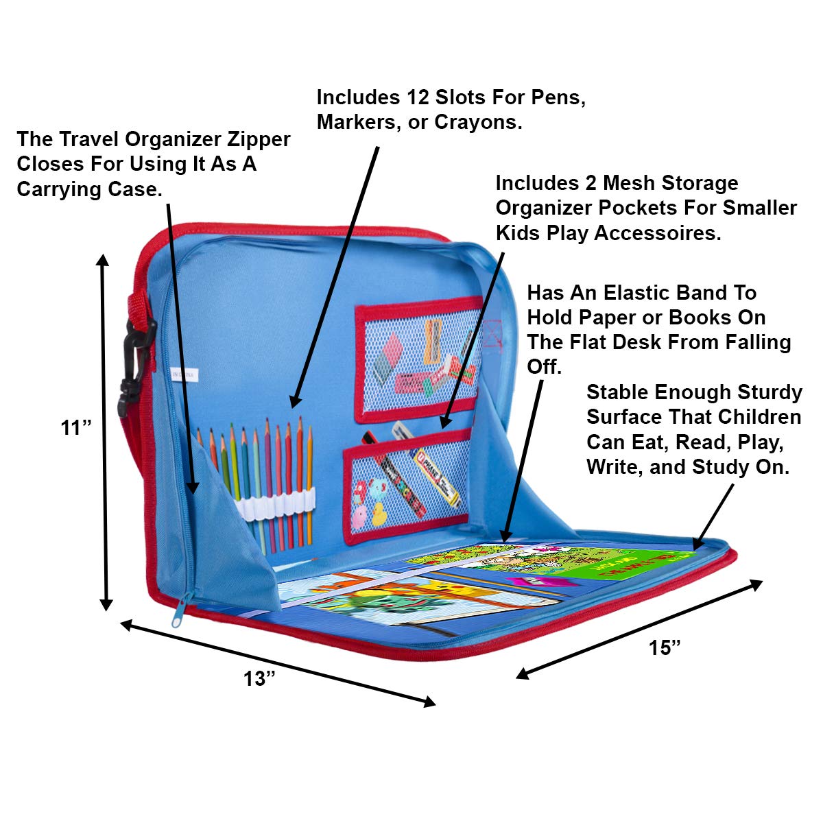 lebogner Kids Car Seat Travel Tray, Backseat Tablet Holder, Carry Bag With Storage Organizer Mesh Pockets And Shoulder Strap, On The Go Activity Lap Desk To Play, Eat, Or A Writing Surface