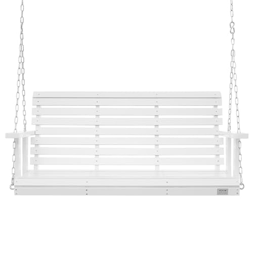 VEVOR Wooden Porch Swing 4.5 ft, Patio Bench Swing for Courtyard & Garden, Upgraded 880 lbs Strong Load Capacity, Heavy Duty Swing Chair Bench with Hanging Chains for Outdoors, White