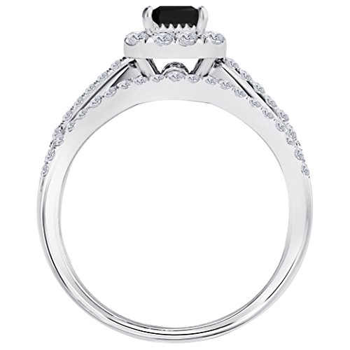 Jewelryhub 2CT Princess Cut Black Cz Diamond 925 Sterling Silver Wedding Bridal Set Split Shank Halo Engagement Ring Set Size 4-12