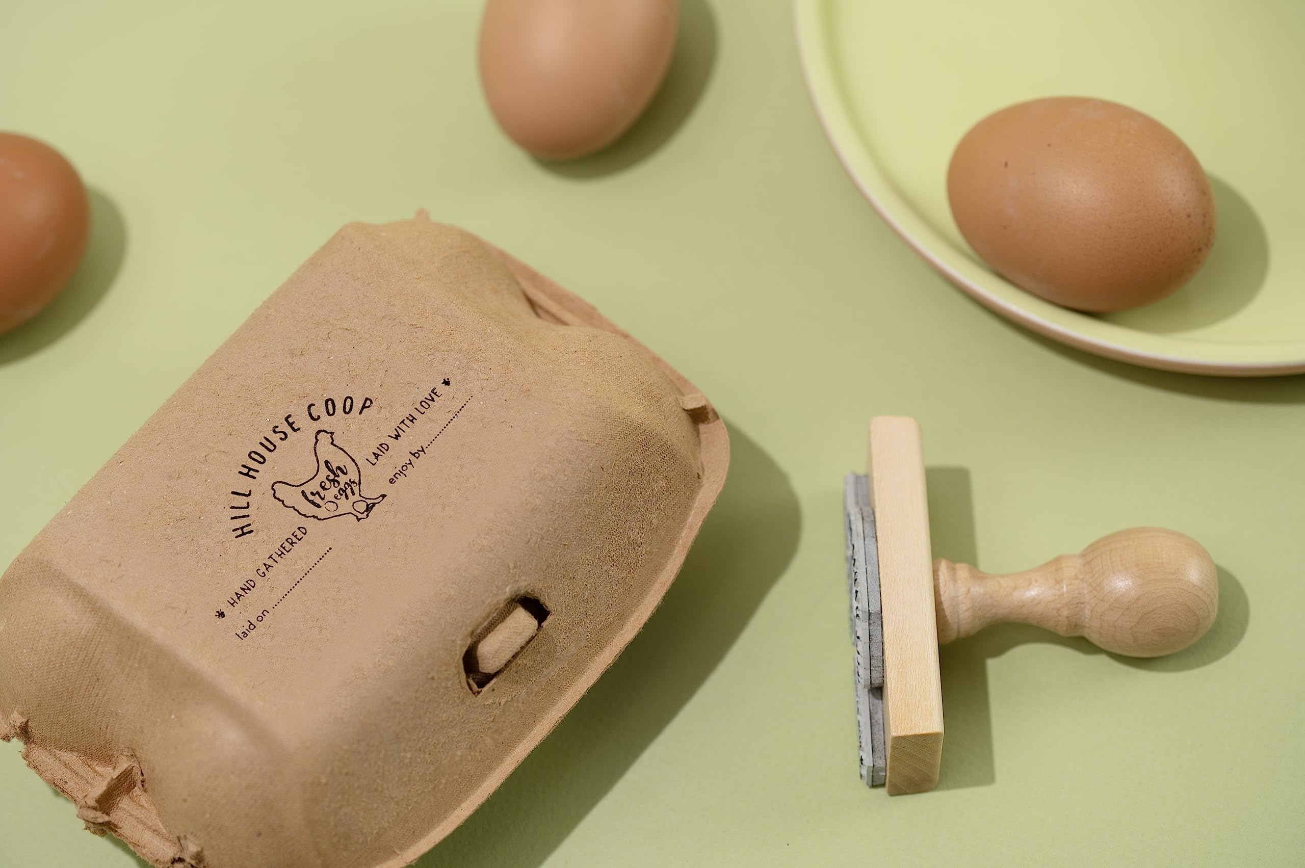 Stamp by Me | Egg Cartons Stamp | Personalized Eggs Carton Stamps | Chicken Eggs Stamper | Custom Wooden Rubber Stamp | Self-inking Labels | Farm Stampers | Black Ink | Mini, Medium or Big Stamping