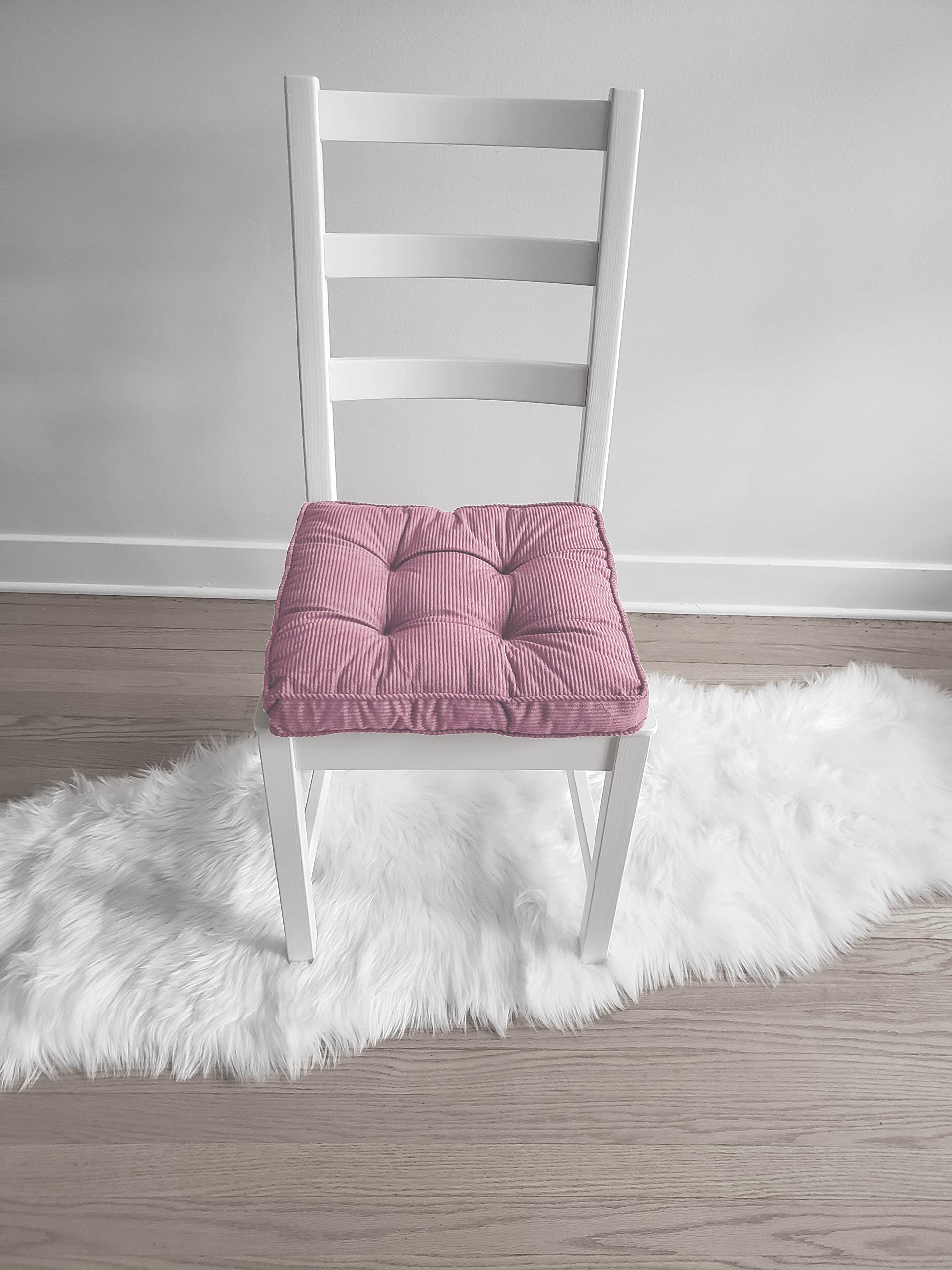 My Infinity Store Square Soft Tufted Velvet Corduroy Chair Pad Seat Cushion for Kitchen Bar Stool Dining Room Stadium Seat Reversible Portable with Handle Size 15.5 in (Navy, 1)