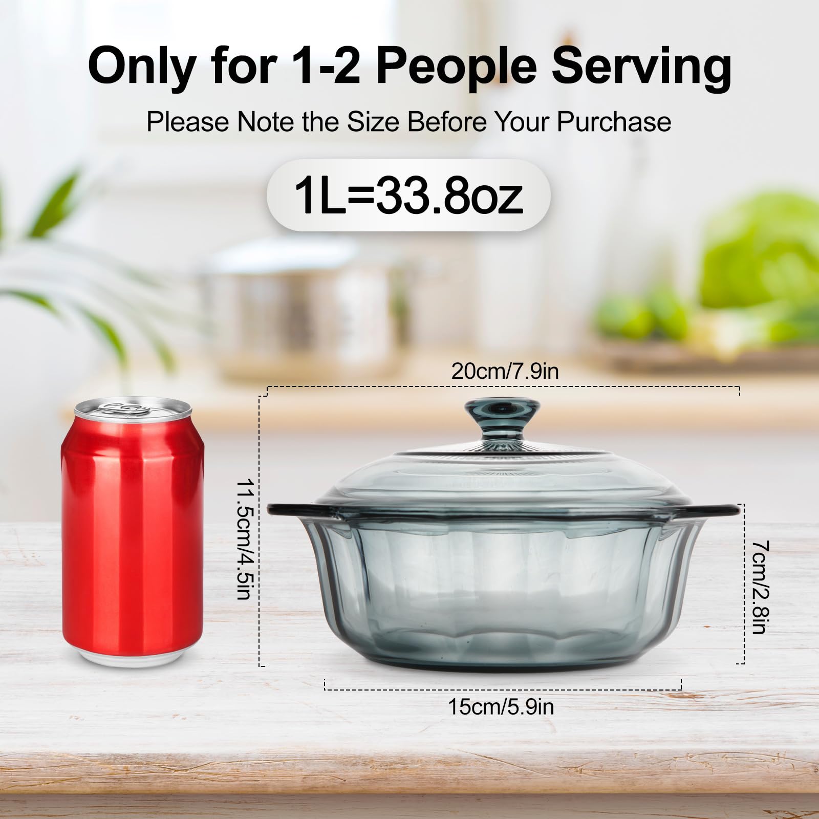 TIPTAP Casserole Dish,Baking Dish,Glass Casserole Dish with Lid,Corningware,Oven Safe, Microwave Safe, Fridge Safe,Round Casserole Dish With Lid, Mini Casserole Cookware with Handles,Bowls for Kitchen(33.08oz/1L)