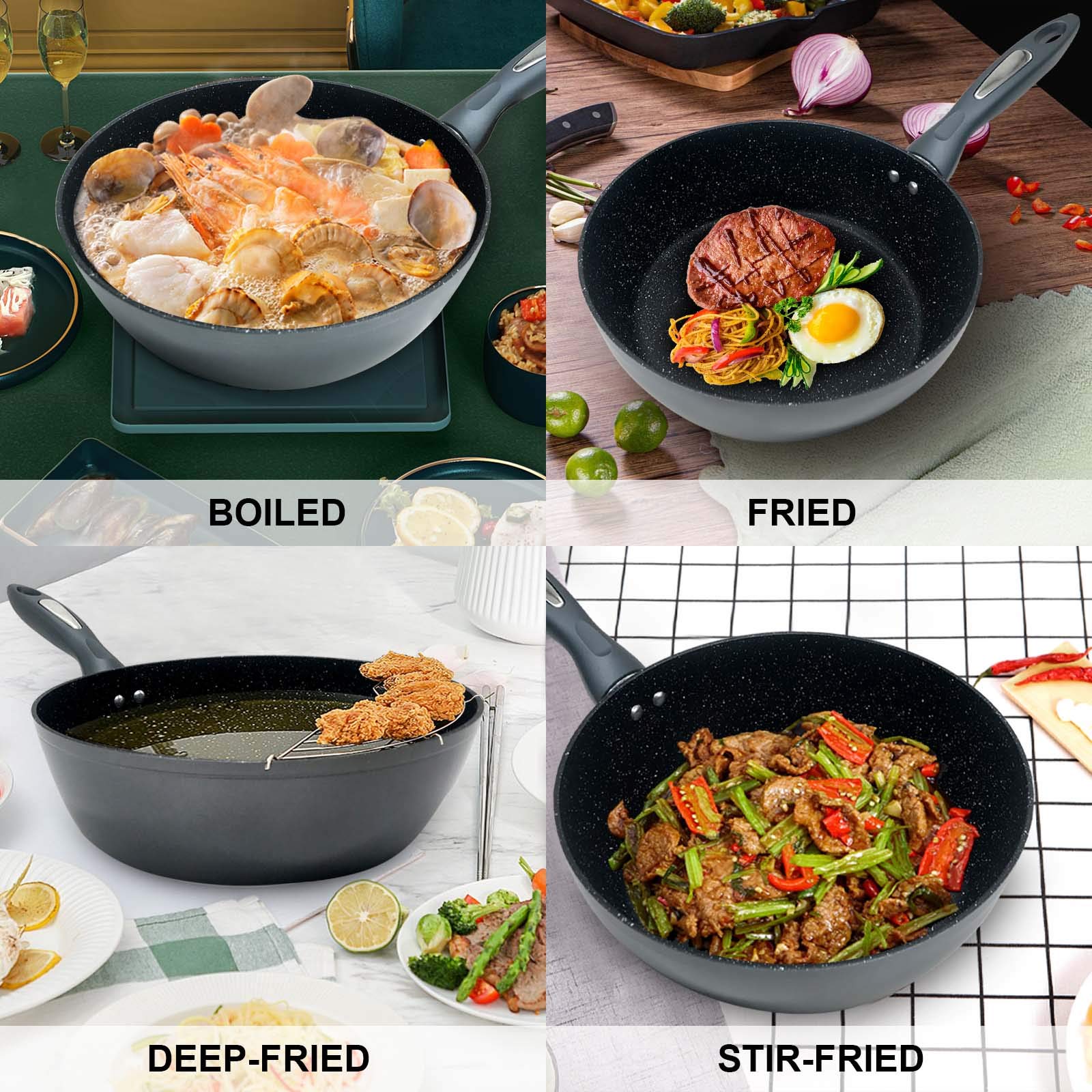 Nonstick Deep Frying Pan Saute Pan with Lid and Ergonomic Handle Skillet Omelet Fry Pan Nonstick Cookware Maifan Stone Pan 9.5Inch 3Qt