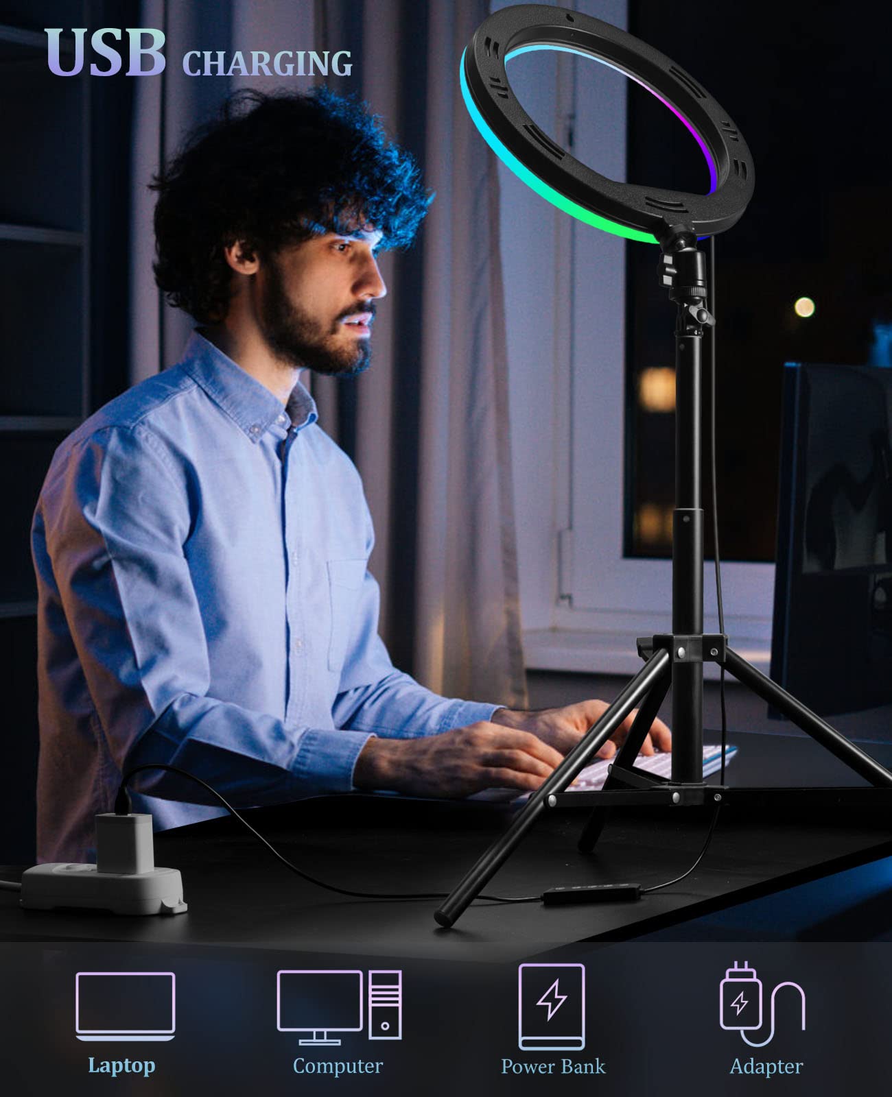 Selfie Ring Light with Stand and Phone Holder, RGB 10'' Ringlight for Photography/YouTube/Video Recording/Vlogs/Makeup/Live Stream/TikTok