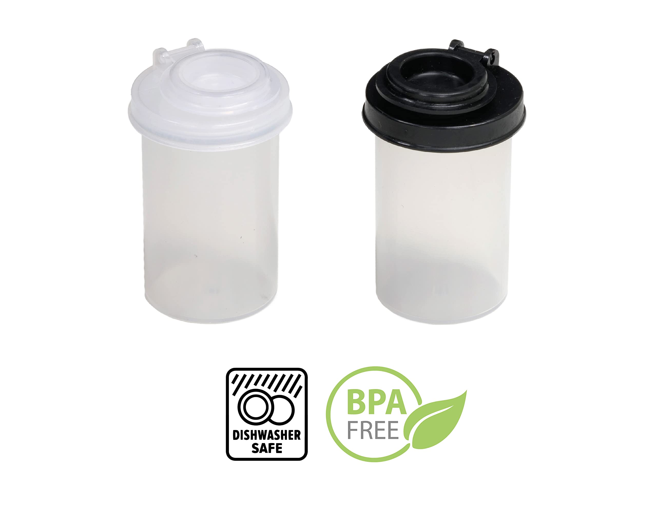 Salt and Pepper Shakers Moisture Proof, Perfect for Camping Picnic Outdoors Kitchen Lunch Boxes Travel Spice Set Clear with different color Lids Plastic Airtight Spice Jar Dispenser (2, Small)