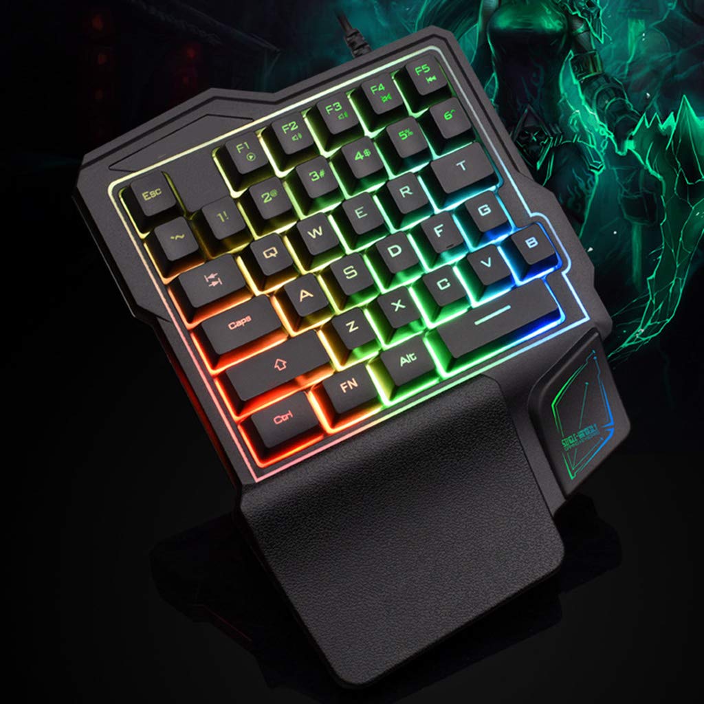 unband K103 Gaming Keyboard One-Handed Mechanical Feeling Keyboard for Laptop Computer Portable Gamer Keyboard Compatible for PUBG Phone