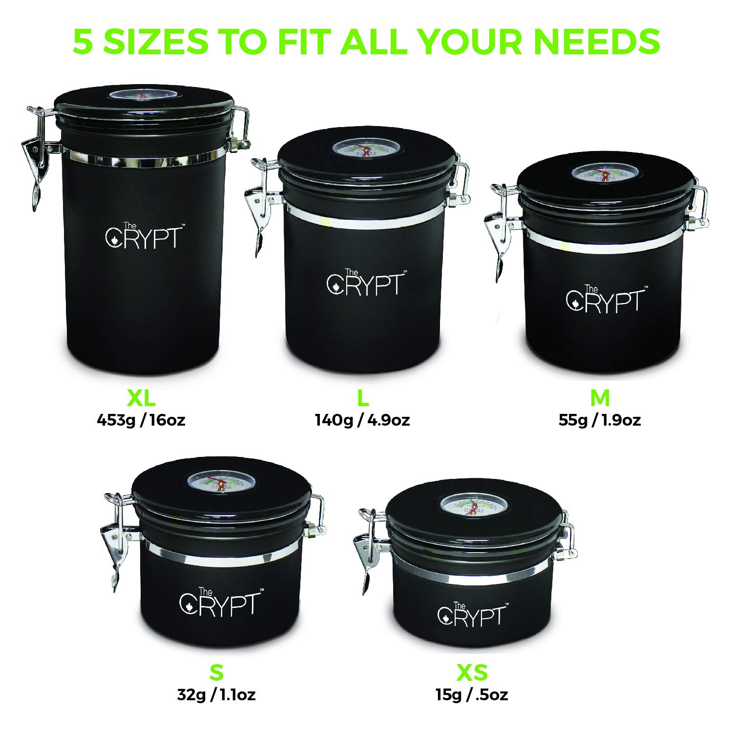 Liphontcta CRYPT - Cannister for humidity controlled storage with built in Hygrometer โ Airtight Jar & Water Proof Keeps Herbs Fresh (1.5L)
