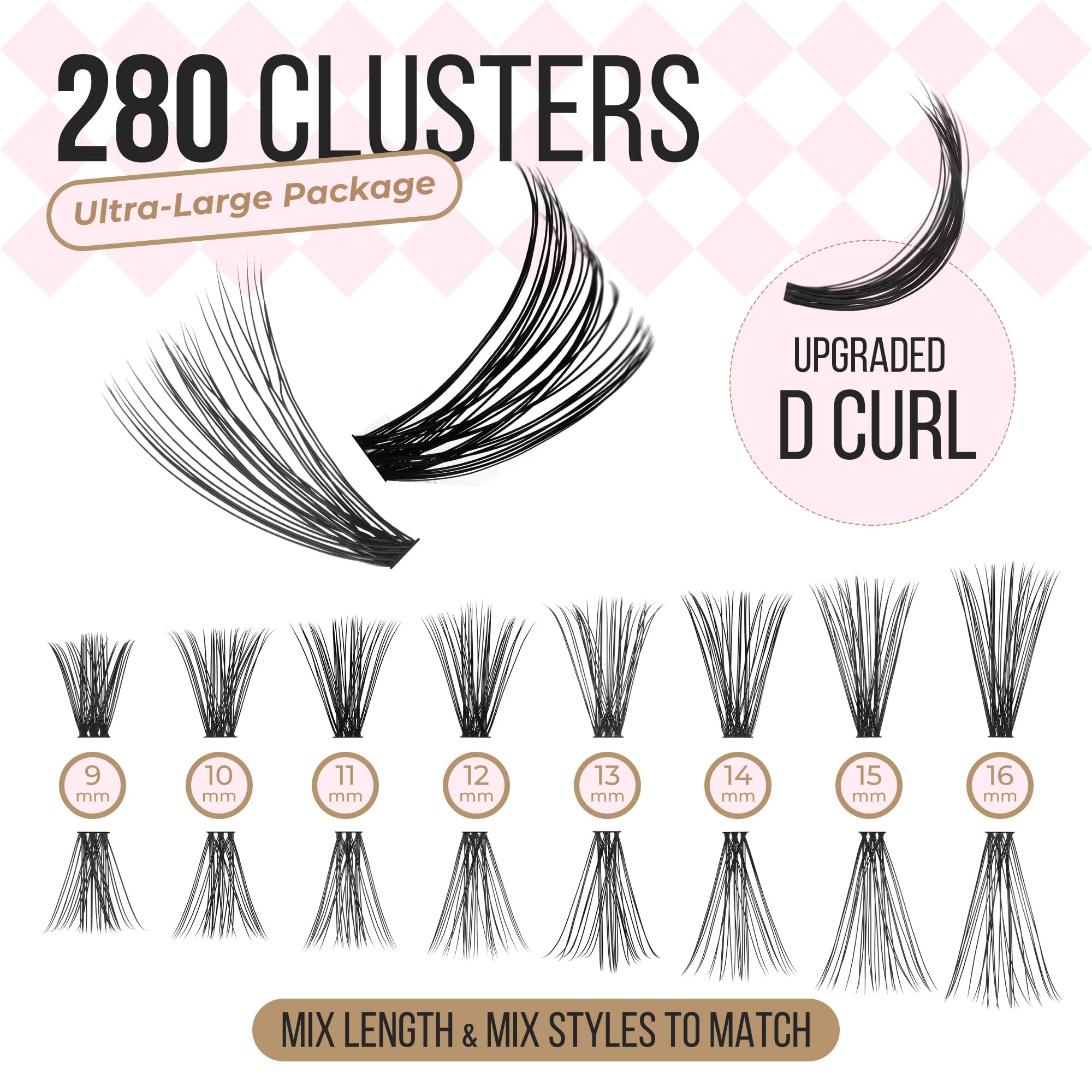 LASHVIEW Lash-Extension-Clusters 448pcs D Curl Lash Clusters Natural Look Cluster Lashes Extensions Super Thin Band & Soft Lashes Reusable 9-16mm MIX (56D+30D+40D)