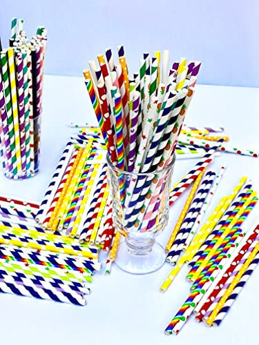 Recyclable paper straws, 100 Pcs, Birthday Parties, Art and craft projects, beautiful colors, durable, 6mm x 195 mm