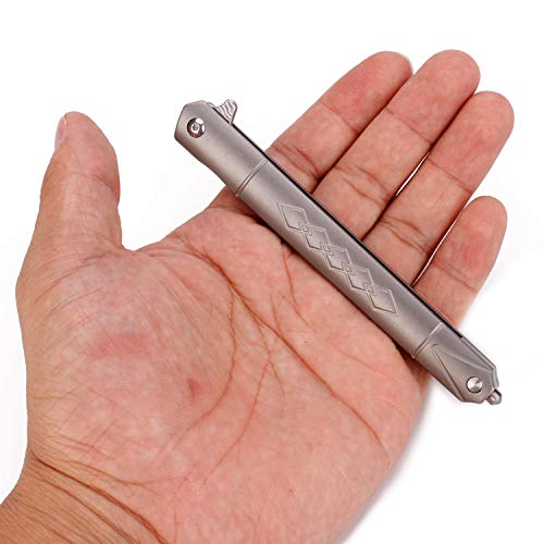 Samior GD035 Small Slim Folding Pocket Flipper Knife, 3.5 inches VG10 Damascus Tanto Blade, Slender Grey Titanium Handle Frame Lock Pocket Clip, Gentleman's EDC Knives