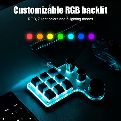 VINGVO Custom Mini Keyboard, 3-Knob Programmable Mini Gaming Keyboard for Video Editing (Black)