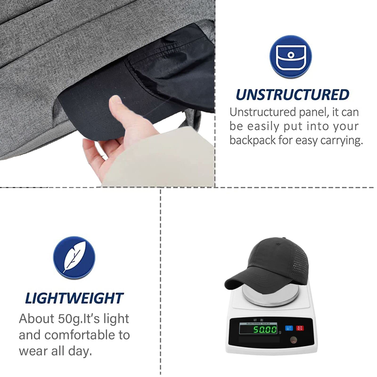 PoKids Men Quick Dry Hat Oversize XL Men Women Baseball Hat Lightweight Mesh Hat Running Outdoor Sport Cap(23.3"-25.5") Black