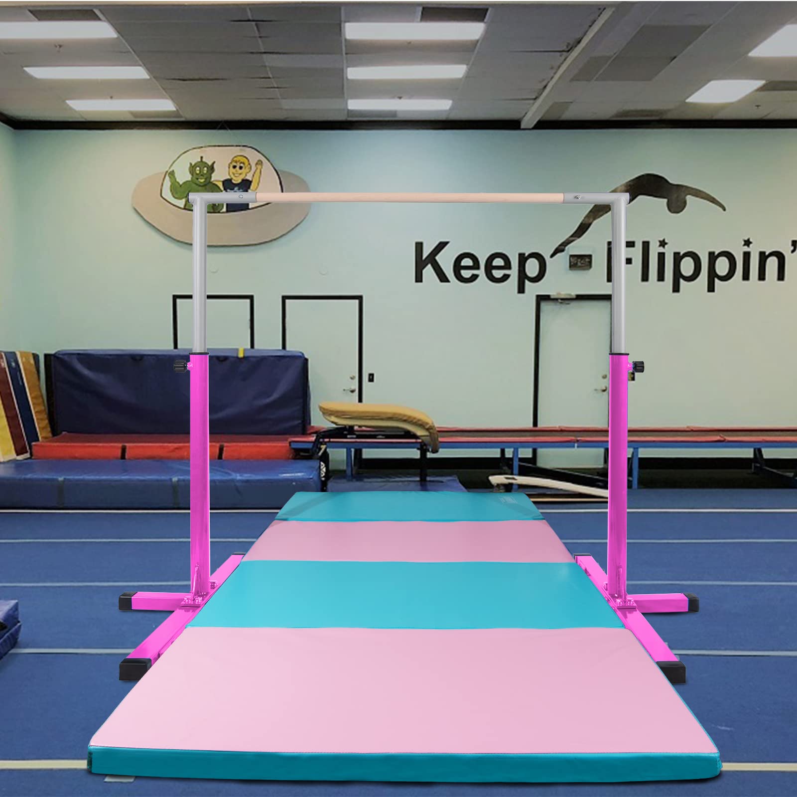 Polar Aurora Gymnastics Bar w/11 Heights Adjustable, Gymnastic Training Kip Bar for Kids Horizontal Bar for Gymnast, Gymnastic Training Equipment for Home (Dark Blue)