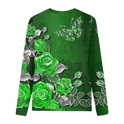Long Sleeve T Shirts for Women Round Neck Lightweight Sweatshirt Loose Casual Tops Colorblock Comfy Pullover Long Sleeve Shirts for Girls(4-Green,4X-Large)
