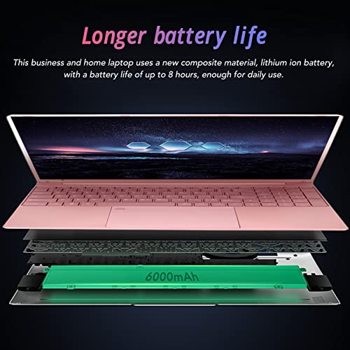 Naroote Gaming Laptop, 100‑240V Pink 2K Resolution IPS 15.6in Laptop for Window11 with Fingerprint Keypad for Office (12+512G US Plug)
