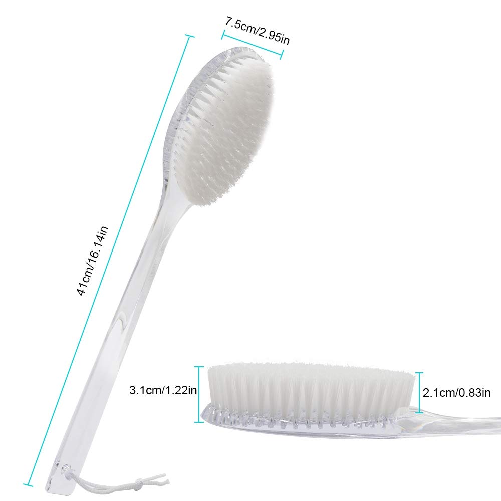 Mczxon Body Brush Dry Brushing Back Scrubber with Curved Plastic Long Handle Clear Bath Shower Brush Dry Skin Exfoliating Cellulite Brush for Men and Women(Transparent Handle)