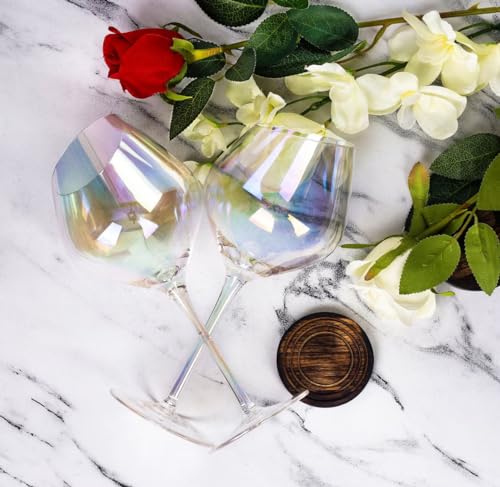 Luxrify Enhance Your Wine Experience Iridescent Wine Glasses - Premium Quality, Unique Design at Rim, Long Stemware, Hand-Blown & Perfect for Wine Lovers, Colored Stemware (Set Of 6)