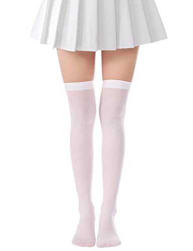 Lastclream Women Costume Thigh High Silk Stockings for Girls Over Knee Socks Cosplay Knee High Hosiery (White)