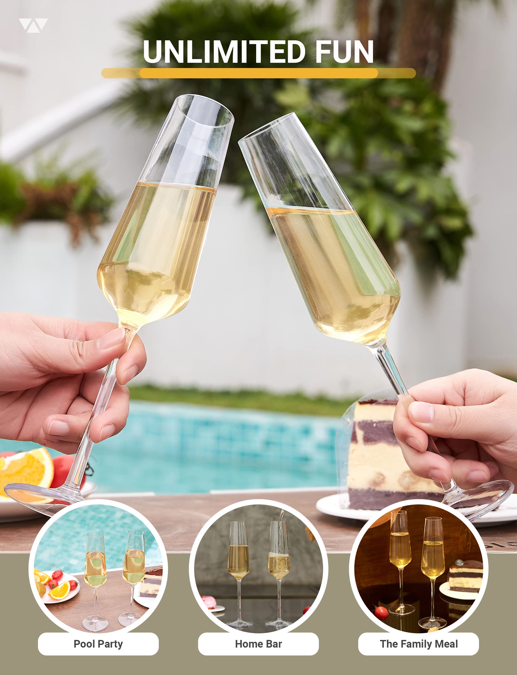 MICHLEY Champagne Flutes Glasses Set of 2, 7.5 oz Unbreakable Tritan Plastic Sparkling Wine Glass, Anniversary, Wedding Gifts
