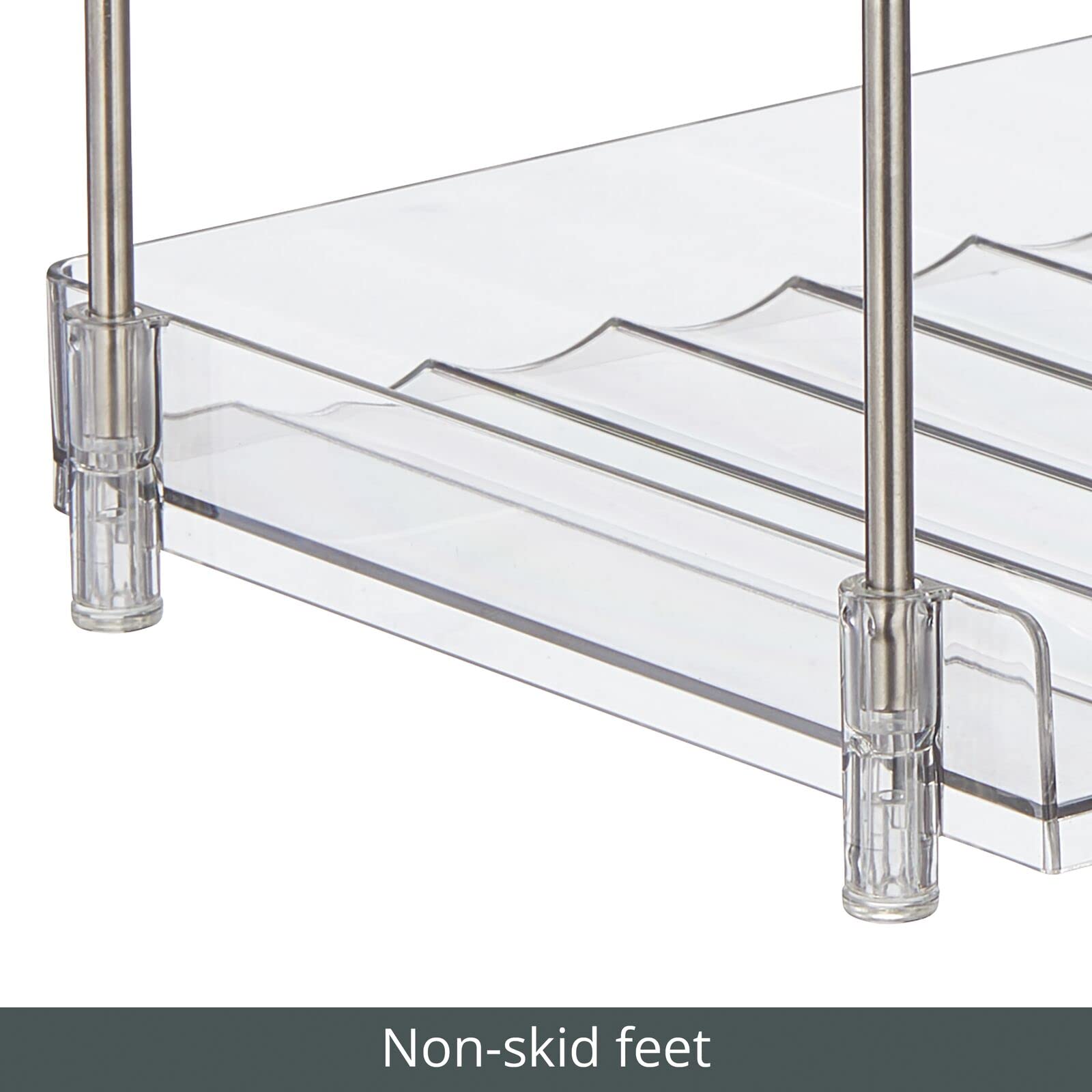 mDesign Free-Stand Stackable 2-Tier Bottle Holder, 8 Small Bottles, 6 Large Bottles of Water, Wine - Drink Organizer Shelf for Kitchen Counter, Cabinet, Pantry, Fridge, Freezer, 2 Pack, Clear/Polished
