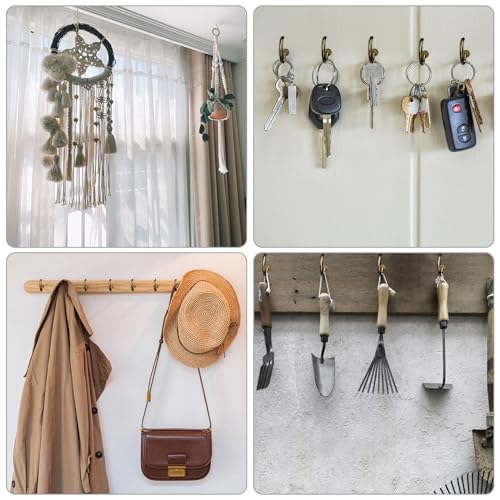 RELBRO 50 Pcs Screw Hooks, 1-1/4 Inch Bronze Cup Hooks Screw in Mug Hooks Metal Heavy Duty Screw Wood Wall Ceiling Hooks Plant Hooks Indoor Outdoor for Utensils Baskets Lights Wreaths