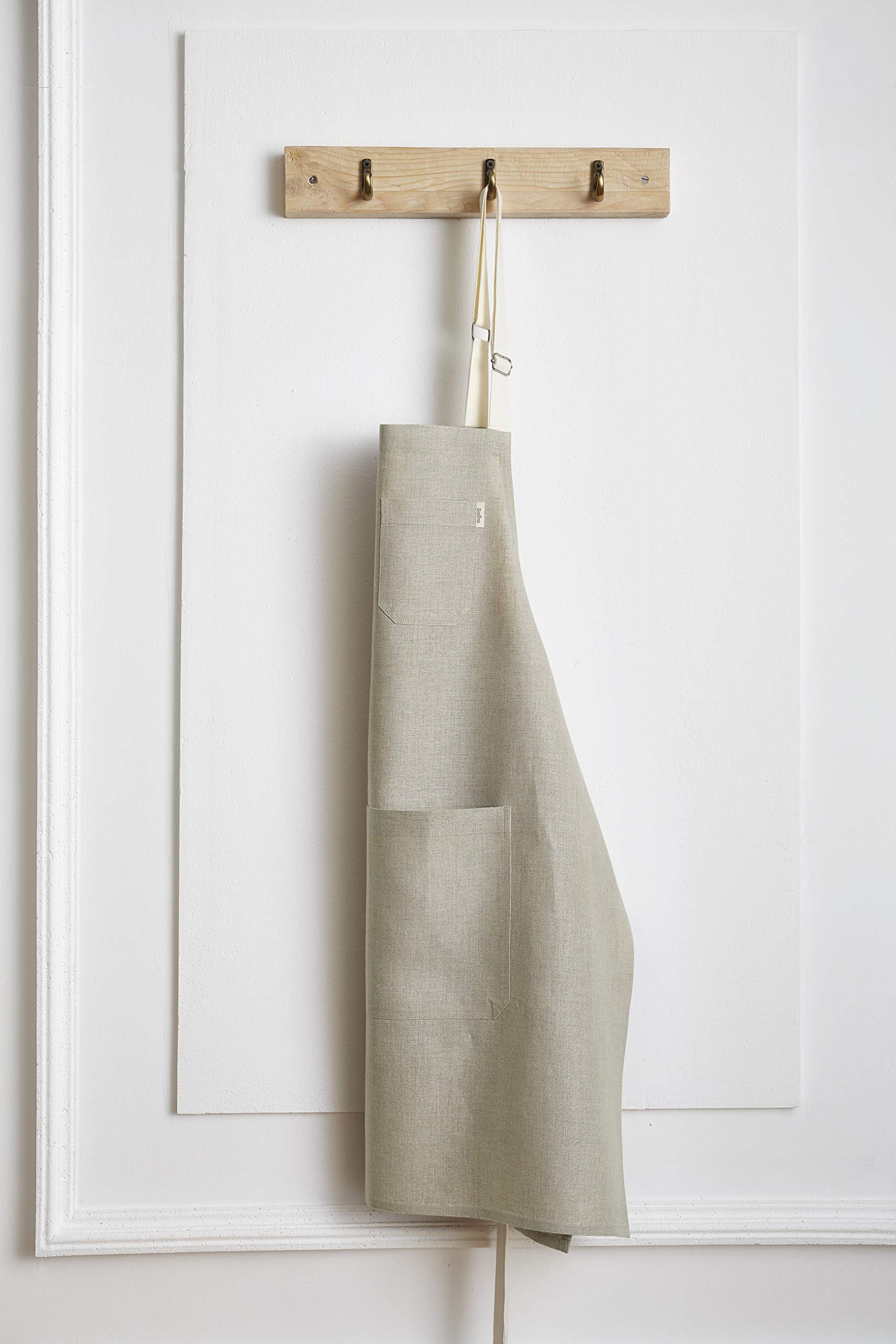 Solino Home Linen Kitchen Apron – 100% Pure Linen Bib Apron for Men & Women with front Pockets – Handcrafted from European Flax – Natural