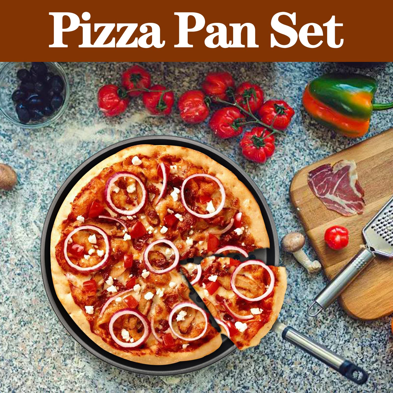 NBFTLTOP Non-Stick Pizza Pans, 12 Inch Carbon Steel Pizza Baking Pans with Holes for Oven Baking Supplies, Set of 2