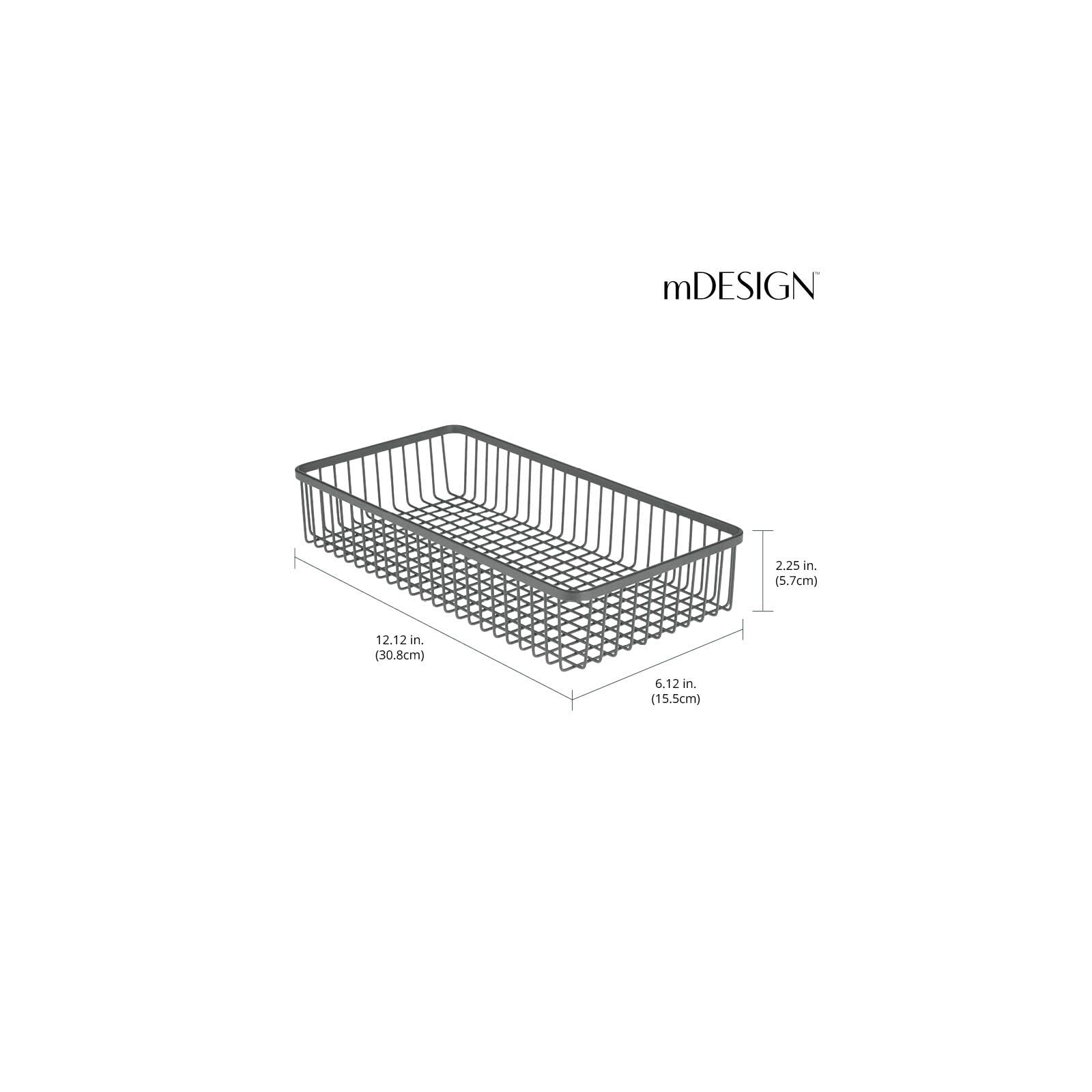 mDesign Metal Farmhouse Kitchen Cabinet Drawer Organizer Tray - Storage Basket for Cutlery, Serving Spoons, Cooking Utensils, Gadgets - 12.1" Long, 2 Pack - Graphite Gray