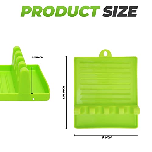 Look2Like Kitchen Spoon Rest - Cooking Utensil Rest for Countertop - Multifunction Heat Resistant Spatula Utensils Ladle Spoons Pot Lid Holder with Drip Pad - Stove Rack Resting Gadgets β Green