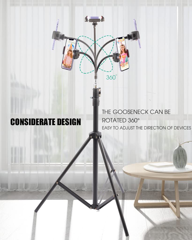 Tablet Tripod Stand, 91.4” iPad Floor Stand with Gooseneck, Lusweimi Phone Tripod with iPad Mount for iPhone and iPad Pro 12.9"/11"/Webcam, with Phone Holder/Wireless Remote