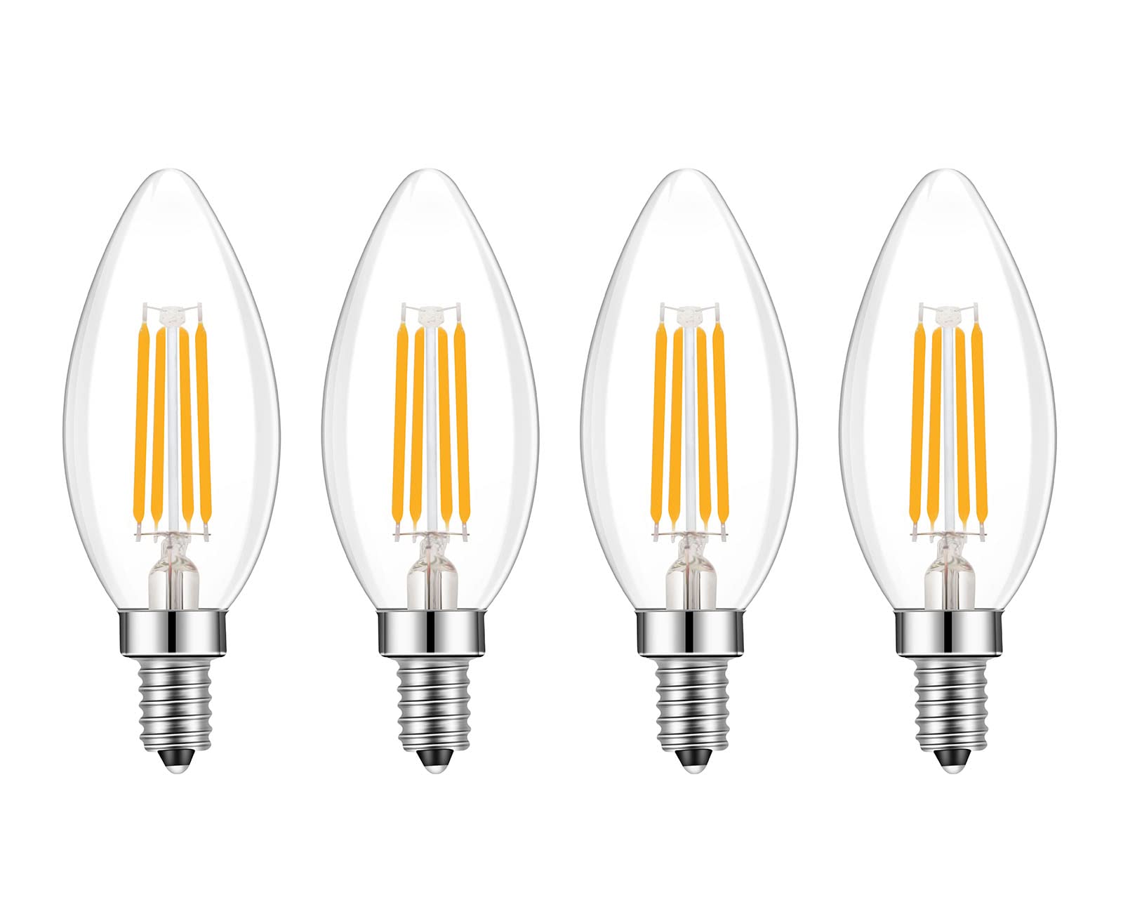 Lamsky E14 Base LED Filament Candle Shape Light Bulb,E14 European Base Bulb,Warm White 2700K 400LM 40W Equivalent,C35 Clear Glass Torpedo Shape Bullet Top,No-Dimmable (4-Pack)