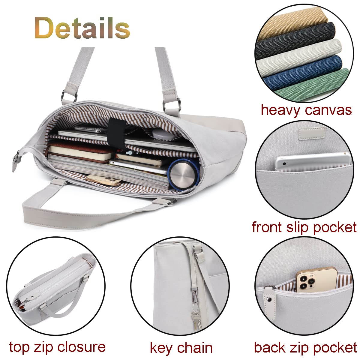 Large Tote Bags for Women 15.6 Inch Laptop Bag Lightweight Canvas Professional Work Briefcase