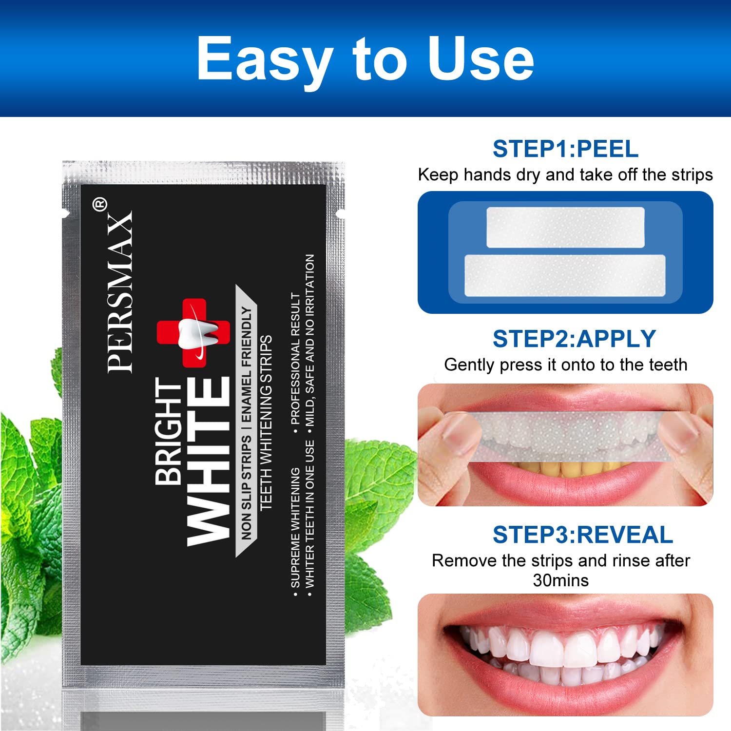 PERSMAX Teeth Whitening Strips, 14 Treatments 28 Strips & Teeth Whitening Strips for Sensitive Teeth 7 Treatments 14 Strips