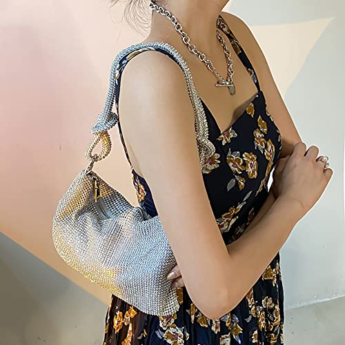 Rhint tch Bag Hobo Bag, Women Shiny Pue Evening Unrarm Shoulr Bags for Dinner Party Wedding