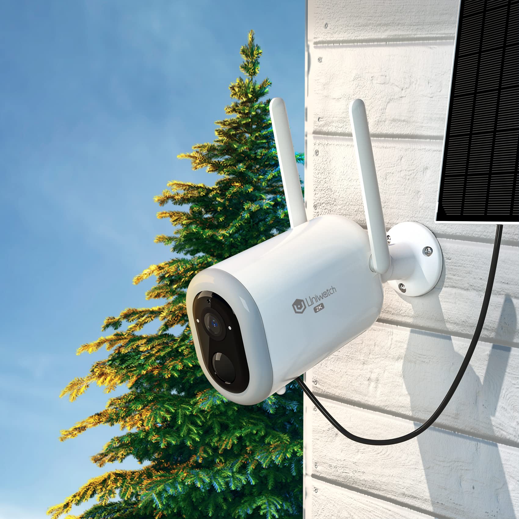 uniwatch 3MP Solar Security Cameras Wireless Outdoor for Home Security, Two Spotlights, 2K Color Night Vision Battery Powered Camera with 2.4GHz WiFi, PIR, Two-Way Talk, IP66, Cloud/SD
