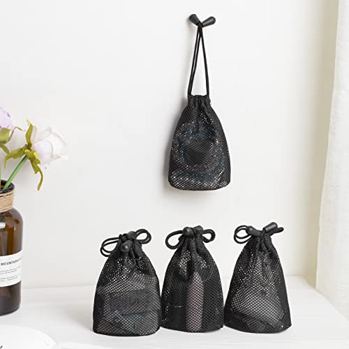 patu Mini Drawstring Mesh Bags, 4" x 5", Size S / A7, 5 Pieces, Beauty Makeup Lipstick Cosmetic Accessories Organizer, Small Travel Kit Storage Nylon Pouch, Black