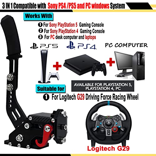Obokidlyamor 3-IN-1 Upgrade Version For PS4/PS5/PC USB Handbrake Support G29 Compatible With PS4/PS5 For Sim Racing Games Sim Rig,Black,Without Clamp