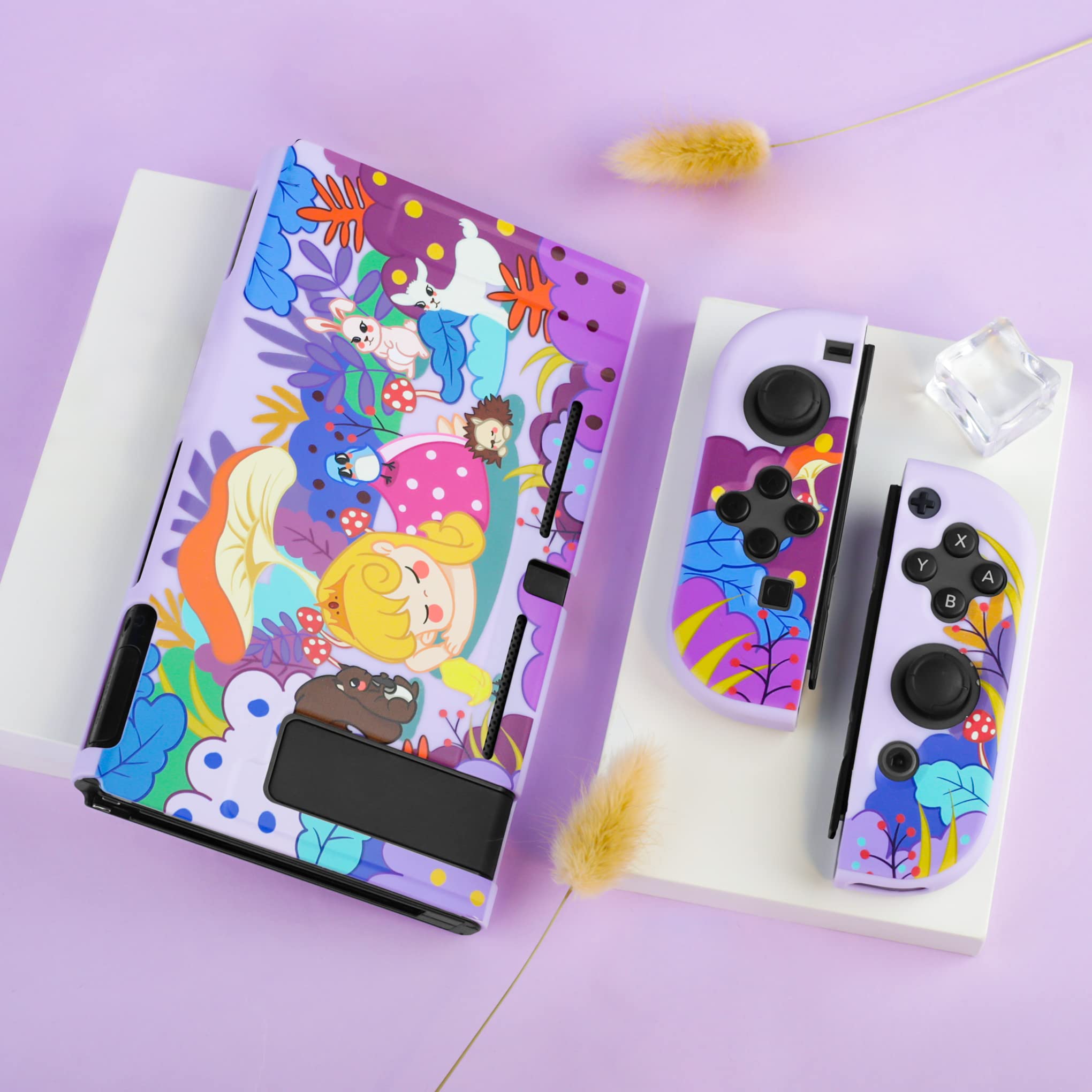 RHOTALL Cute Purple Case Compatible with Nintendo Switch, Protective Case Cover Accessories for Switch Console and Joycon Controller with Anti-Scratch Design - Forest Girl