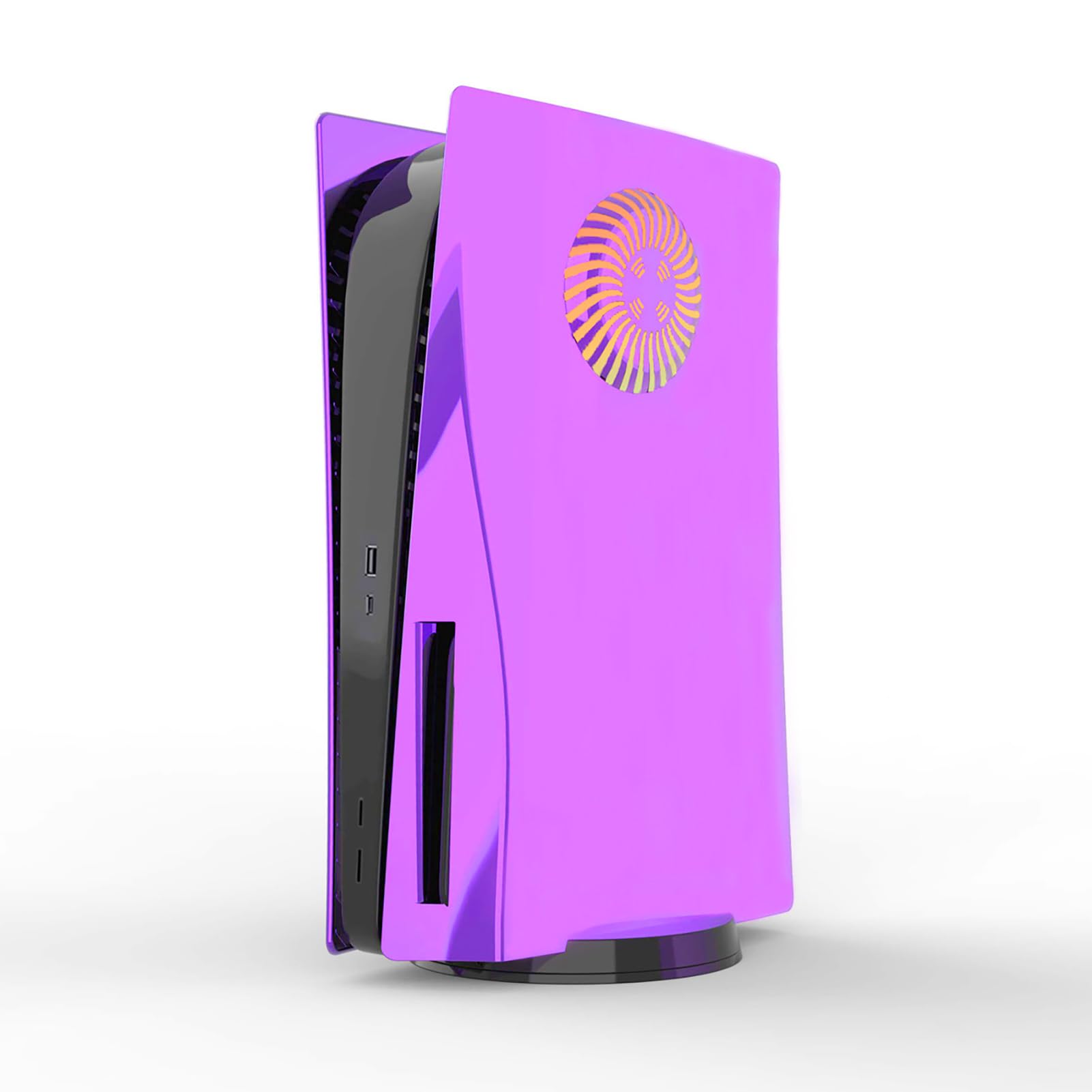 Personalized for PS5 Cover Plates Faceplate Plated Purple + Multicolor Lights + Window Replacement, Compatible with for PlayStation 5 Disc Edition Console, Extra Protection Face Shells Full Set