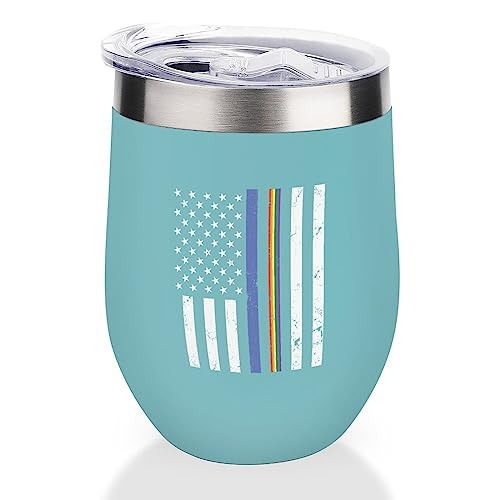 Mighun Pride Parade LGBT Wine Tumbler with Lid Rainbow Flag Pride Vacuum Coffee Tumbler Stainless Steel Coffee Cup for Cold & Hot Drinks Wine Coffee Cocktails Beer 12 Oz