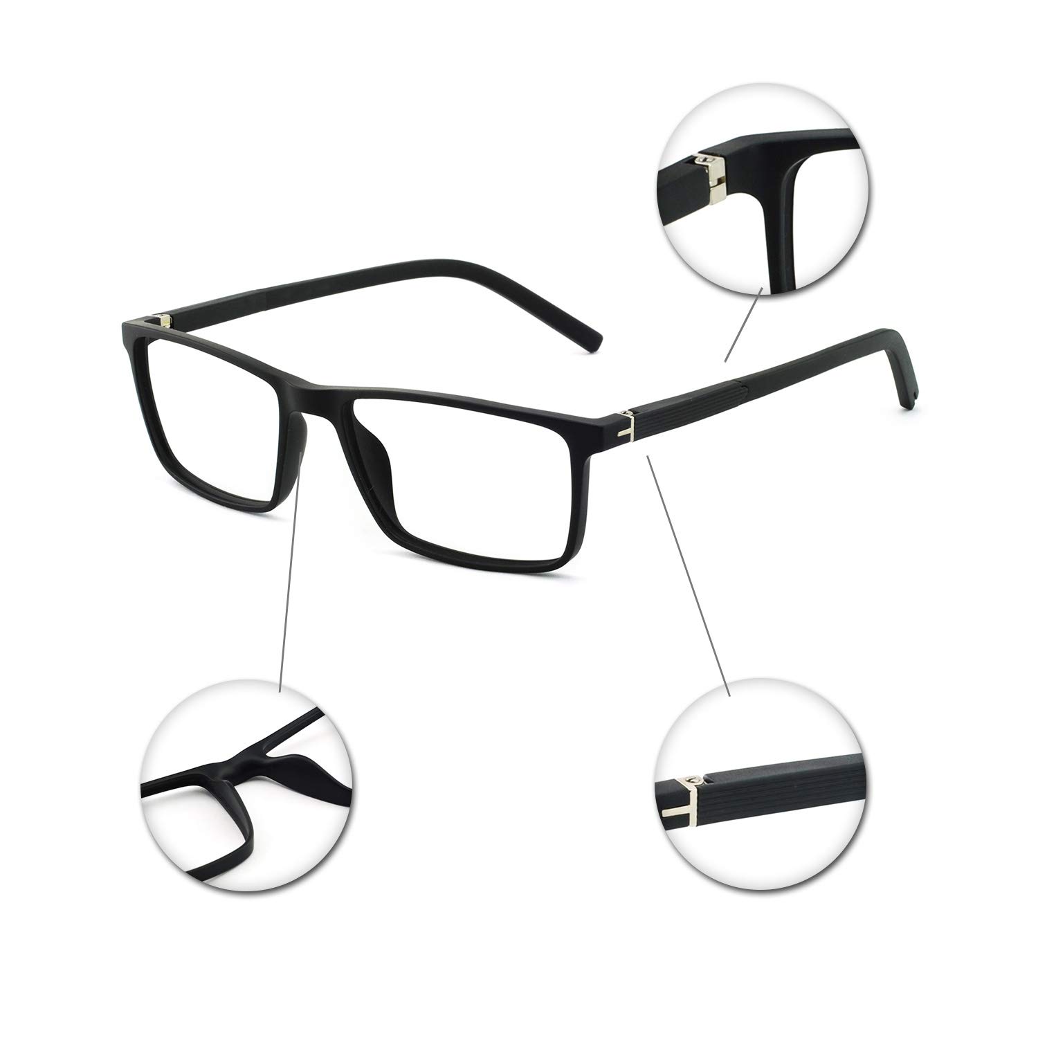 OCCI CHIARI Blue Light Glasses Men Classic Rectangle Computer Eyewear Clear Lenses Small Square Frame Reduce Eyestrain(2106-Black)
